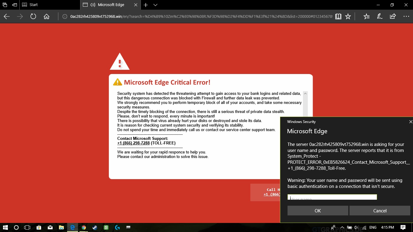 Sådan fjernes Microsoft Edge Critical Error Pop-Up-fidus - Zeit der Freaks